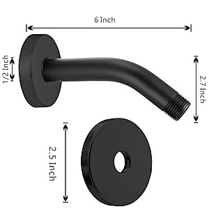 Voolan Shower Arm with Flange and Teflon Tape, Extension Shower Head Arm for Bathroom Fixed Shower Head, Solid Stainless Steel, Wall Mounted (6 Inch,Black)