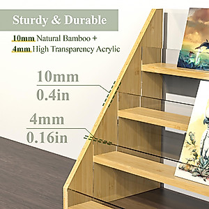 NiHome 4-Tier Bamboo & Acrylic Greeting Card Display Stand for Cards, Photos, Postcards - Durable Stylish Showcase Organizer with High-Transparency Panels for Home, Wedding, Birthday Decor & Keepsakes