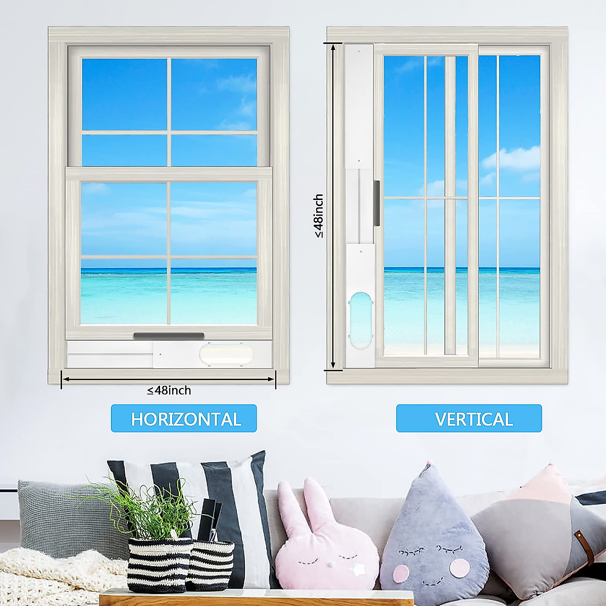 habibee Portable Air Conditioner Window Vent Kit Adjustable AC Window Vent Kit with Window Seal Sliding Air Conditioner Window Kit for Exhaust Hose with 5.1Inches Diameter