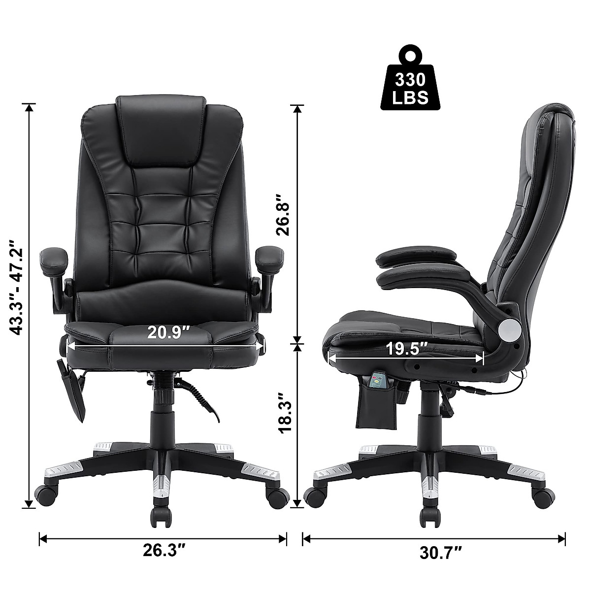GNMLP2020 Leather Executive Office Chair, Massage Office Chair with Heated, High Back Leather Desk Chair with Lumbar Support and Flip-up Armrest, Comfortable Home Office Desk Chairs