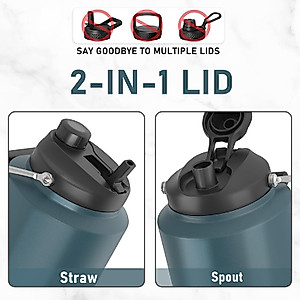 Cafezi 1 Gallon Water Jug, 2-in-1 LID, Flip Straw and Spout, Insulated Triple Wall 128 oz Water Bottle for Cold & Hot Drinks, Leak Proof, Top Handle, Great for Beach Days, Sports, Fishing, Camping