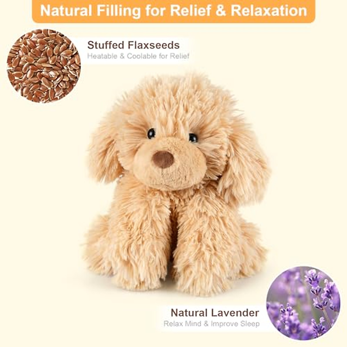 SuzziPals Warmable Golden Retriever Plush Toy, Microwavable Stuffed Animal Heating Pads for Period & Stress Relief, Lavender Dog Stuffed Animal for Anxiety, Bedtime, Puppy Plushie Gifts for Kid Women