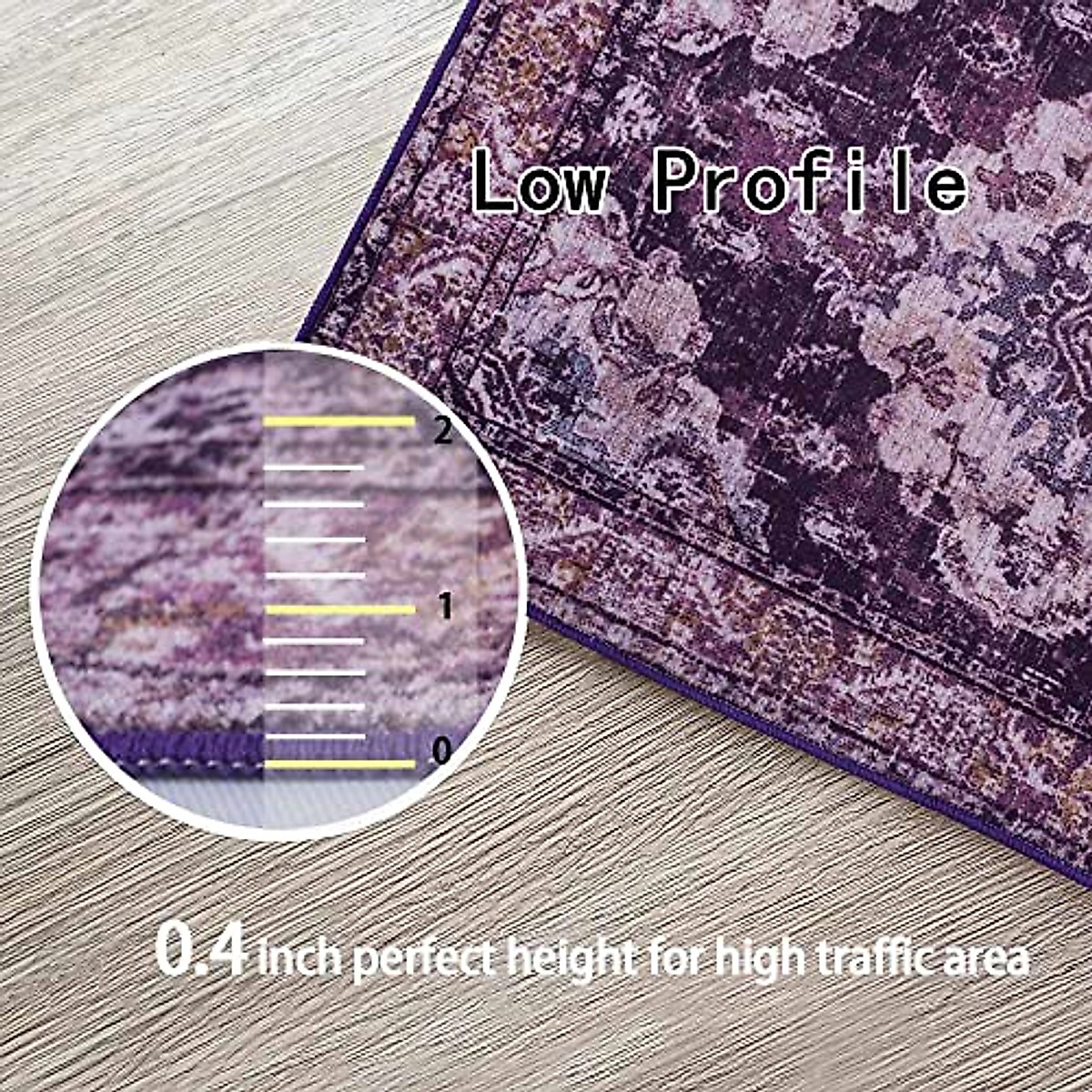 Bohemian Medallion Chic Area Rug,3'X 5' Purple Living Room Bedroom Dining Room Non-Slip Backing Soft Faux Wool Floor Carpet for Kitchen Bedroom Bathroom Dining Room