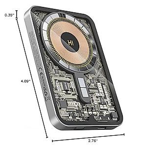 HINOVO 5000mAh Magnetic Wireless Power Bank, Transparent Portable Charger iPhone, Ultra Slim Battery Pack for Magsafe, Wireless Charger with 20W PD Fast Charge for iPhone 16/15/14/13/12 Series
