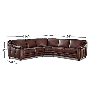 Hydeline Belfast Top Grain Leather Symmertrical Sectional, Caramel Brown, Feather Down, Memory Foam and Springs Seating