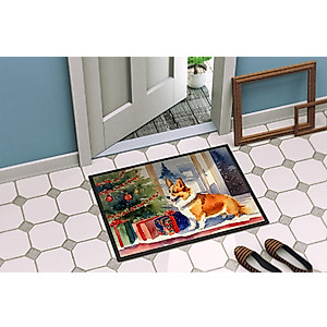 Caroline's Treasures DAC2638JMAT Corgi Cozy Christmas Doormat Front Door Mat Indoor Outdoor Rugs for Entryway, Non Slip Washable Low Pile, 24H X 36W