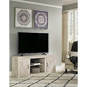 Signature Design by Ashley Bellaby Farmhouse Large TV Stand up to 60" with 3 Adjustable Shelves and Fireplace Option, White