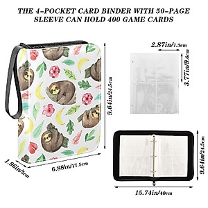 PYBUG Cute Sloth Trading Card Binder with Nylon Strap 4-Pocket Waterproof PU Leather Card Collection Binder for 400 Cards Sturdy Card Holder Folders for Game Cards,Sports Cards