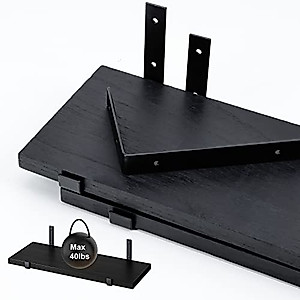 YGEOMER Floating Shelves, Wood Shelves, Long Wall Shelf, Set of 8, Rustic Wall Shelves, Wood Floating Shelf for Bedroom, Living Room, Book and Bathroom (Black)