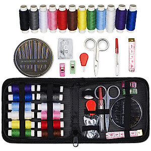 Artika Travel Sewing Kit for Adults & Kids - Mini Size, Beginner Emergency Needle and Thread Kit w/ Scissors, Thimble, Tape Measure, Thread Tape and Clips - Sewing Supplies and Accessories