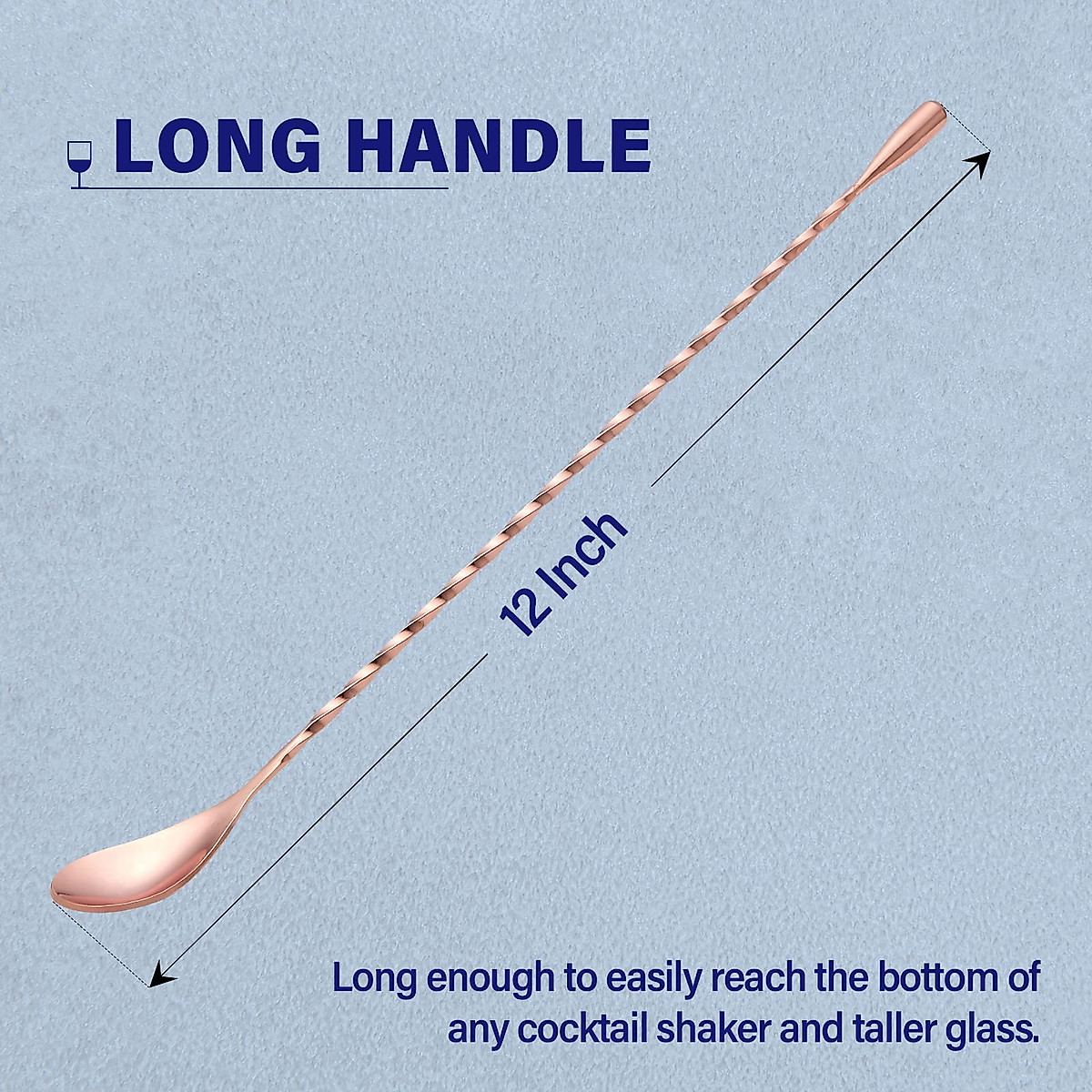 2 Pcs 12 Inches Bar Spoon, Long Handle Mixing Stirrers for Drink, Briout Stainless Steel Bar Cocktail Shaker Spoon, Rose Gold