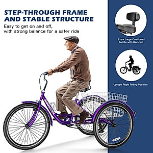 Barbella Adult Tricycles, 7 Speed Adult Trikes 20/24/26 inch 3 Wheel Bikes, Cruise Bike with Basket for Seniors, Women, Men for Recreation, Shopping, Exercise, Multiple Colors