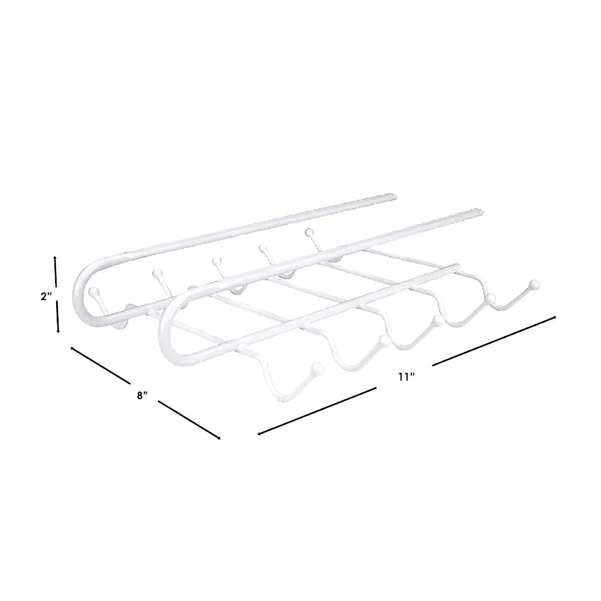 Home Basics 10 Hook Under Shelf Mugs Cup Storage Drying Holder Rack, and closet or Cabinet Hanging Organizer Rack for Ties and Belts, White