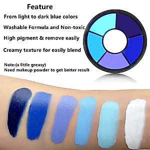 Go Ho 6 Colors Blue Face Body Paint,Cream Washable Formula Face Painting for Adults Children Halloween Cosplay,Body Paint FX Makeup Palette,Professional Face Paint Blue Makeup