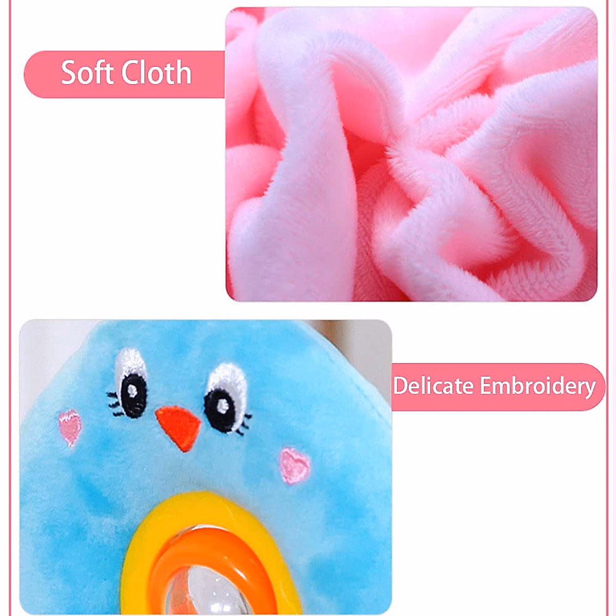 D-KINGCHY Baby Car Seat Stroller Toys Hanging Animal Plush Toys Soft Teething Rattle Toys Newborn Crib Bed Around Stuffed Toy with Wind Bell, Teether, Rattle Sound, Ring for 0-3 Years Old (Bird)