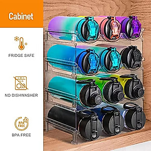 Water Bottle Organizer for Cabinet, 4 Packs Stackable Plastic Water Bottle Holder, Wine Racks for Kitchen Fridge Pantry Organization and Storage,Tumbler Travel Cup Holder and Organizer