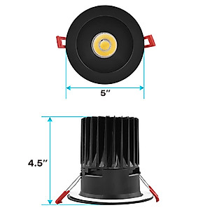LUXRITE 4 Inch LED Recessed Lighting with Junction Box, 18W, CRI 90, 5 Color Selectable 2700K-5000K, 1500 Lumens, Regressed LED Downlight, 40° Beam, Dimmable, Wet Rated, IC Rated - Black (4 Pack)