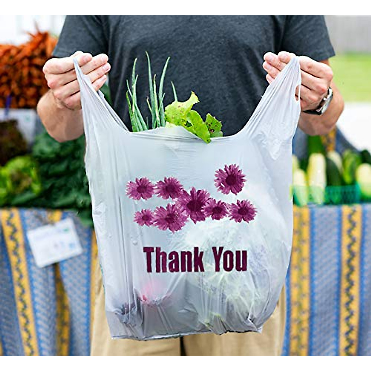 ROYALHOUSE Purple Flower Thank You Plastic t-Shirt Bags - 308 pcs/roll