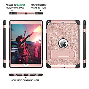 BENTOBEN for iPad Air (3rd Gen) 10.5" 2019 Case, iPad Pro 10.5" 2017 Case,Glitter Sparkly 3 Layers Heavy duty Shockproof Protective Hybrid Hard PC TPU Bumper Kickstand Kids iPad Air 3 Cover, Rose Gold