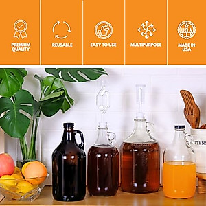 FastRack 128oz Jug (Pack of 4) with White Metal Caps, 1 Gallon Glass Beer Jug, Gallon Glass Jug, Clear Jug for Beer