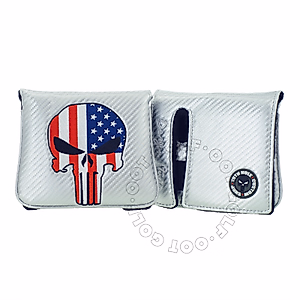 US Flag Punisher Skull Golf High-MOI Mallet Putter Head Cover, Right Heand, Silver