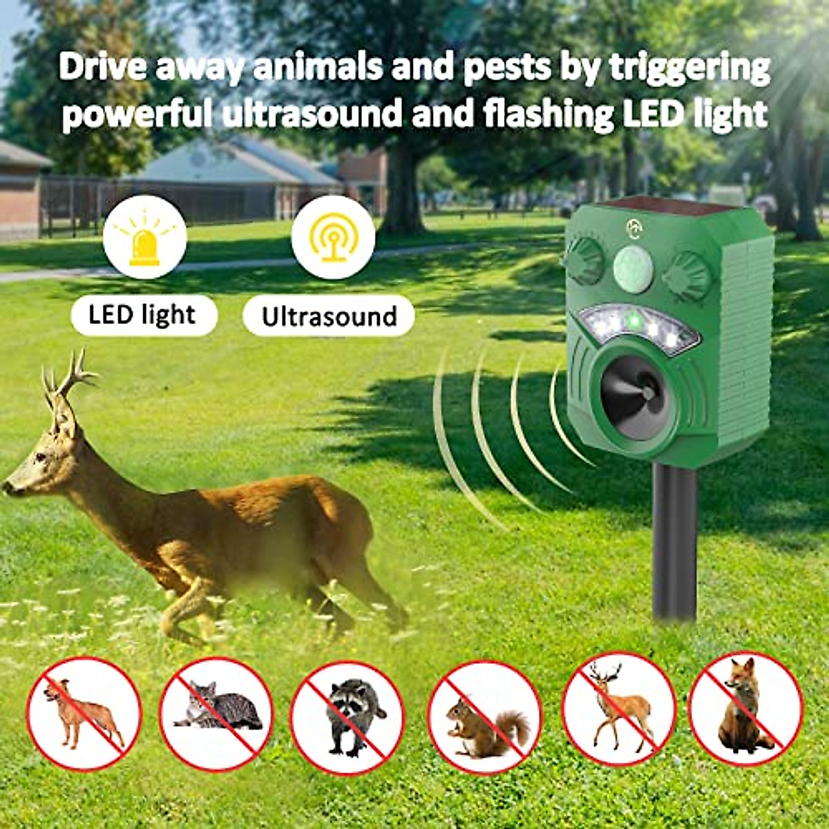 Careland 2 Pcs Solar Deer Repellent Outdoor Animal Cat Repellent Device Repel Cats Dogs Deers Raccoon Skunk Waterproof