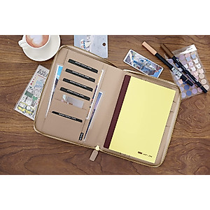 Moterm Zippered Leather Cover for A5-Notebooks - Fits Hobonichi Cousin, Stalogy and Midori MD Planners (Pebbled-Taupe)