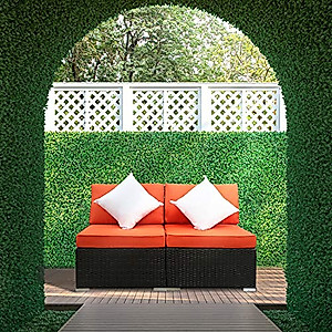 Excited Work PE Wicker Outdoor Loveseat 2 Pcs Patio Couch with Washable Cushion and 2 Pillow,Sectional Furniture Conversation Set（Orange）