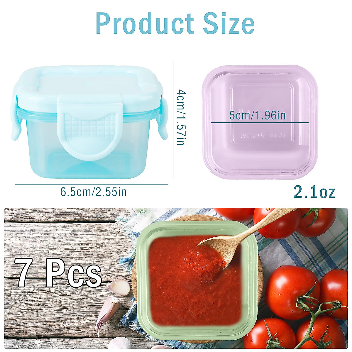 TPNB 7 Pcs Dressing Containers for Lunch Box,2.11oz Small Condiment Containers with Lids Leakproof Reusable Salad Dressing Container To Go for Adults Kids Lunch Box Picnic Travel, 60 ML