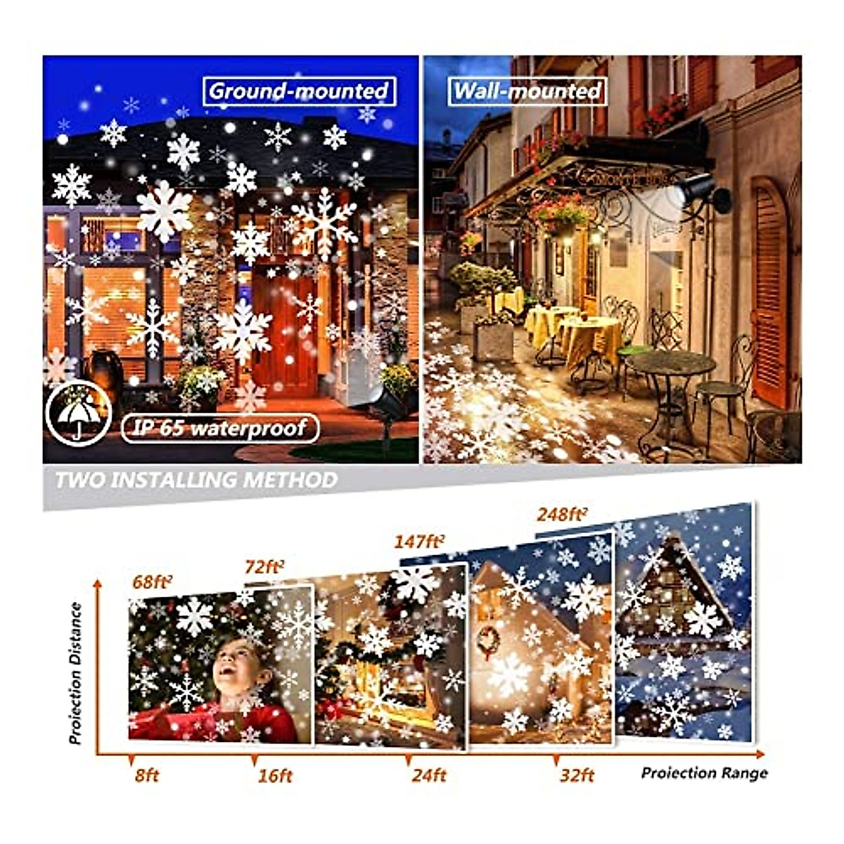 Lovedfgh Christmas Snowflake Lights Christmas Snowflake Projector Lights Outdoor, Waterproof LED Snowfall Spotlight Projector for Halloween Xmas Party Holiday Home Garden Landscape Decor 11.7