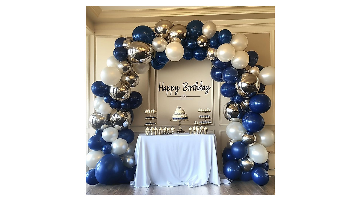 Navy Blue White Silver Balloon Arch Kit - Double Stuffed Decor