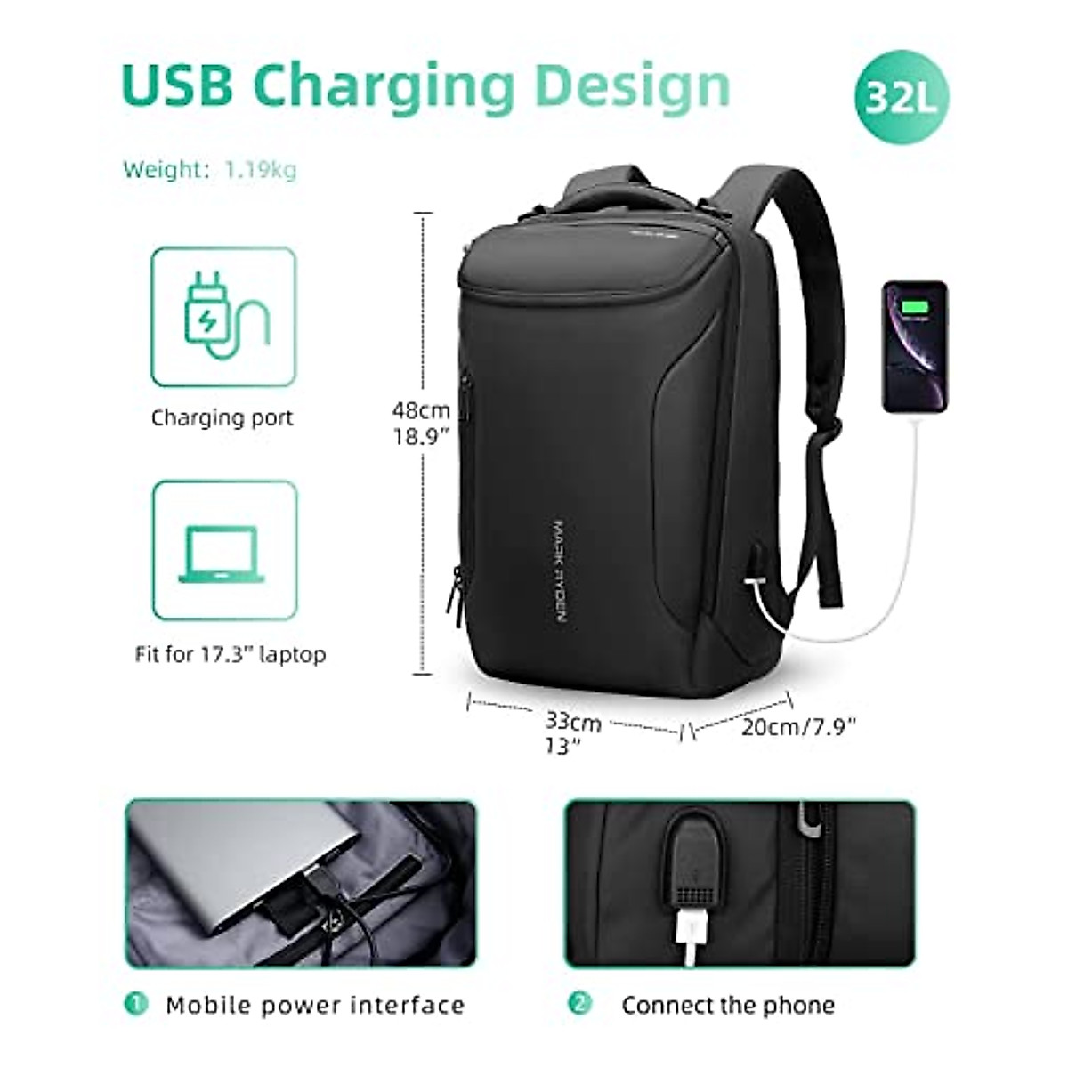 MARK RYDEN Water-proof Business laptop Backpack Fits 17.3'' Laptop&Chest Bag Slim Crossbody Bag Waterproof Cycling Travel Daypack