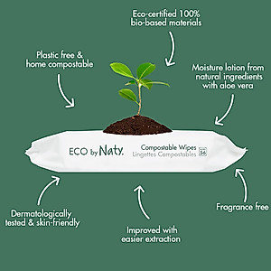 Eco by Naty Aloe Vera Baby Wipes – Plant Based Wipes, Compostable Baby and Newborn Hypoallergenic Wipes, Great for Baby Sensitive Skin (672 Count - 12 packs of 56)