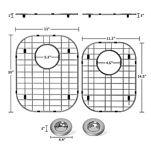 2Pack Sink Protectors for Kitchen Sink 13"x16"and 11.2"x14.5",Stainless Steel Sink Grid, Sink Rack for Bottom of Sink, Rust Resistant Metal Sink Protector with 2Pack Sink Strainer (2 Pack Rear Drain)
