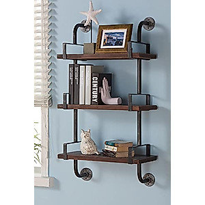Armen Living Booker 40" Accent Shelf in Walnut Wood Finish with Grey Piping