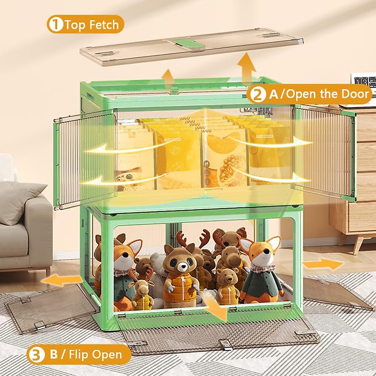 Stackable Storage Bins with Lids and Wheels, Stackable and Sturdy, Collapsible Plastic Storage Containers, Functional Folding Storage Box, Bedroom, Living Room, Study Room, Toy Room