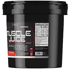 Ultimate Nutrition Muscle Juice Revolution 2600, Lean Muscle Mass Gainer Protein Powder with Glutamine, Whey Protein Isolate for Weight Gain, Time Release Carbohydrates, 11.1 Pounds, Strawberry