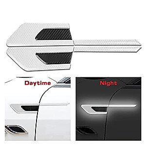 Xotic Tech Car Side Door Marker Rearview Mirror Edge & Door Handle Protector Guard Cover Warning Sticker Set, Carbon Fiber Pattern w/Reflective Safety Strip (White)
