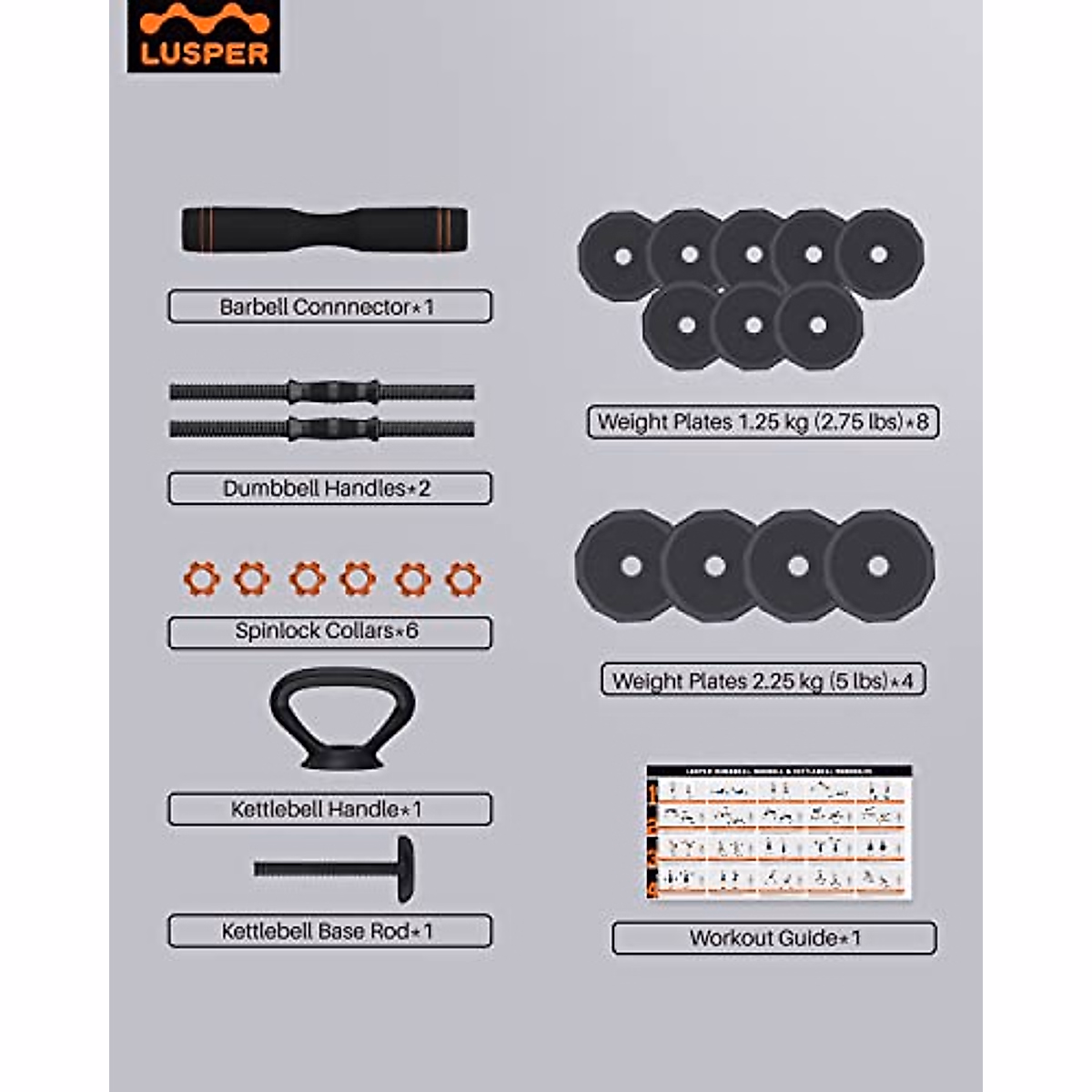 Lusper Adjustable Weights Dumbbells Set, 44lbs Free Weights with 3 Modes, Weights Set Fitness Exercise, Home Gym Workouts for Men and Women