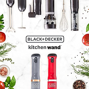 BLACK+DECKER Kitchen Wand Immersion Blender Handheld, With Charging Dock, Mixing Cup, Cordless, Red (BCKM1011K06)