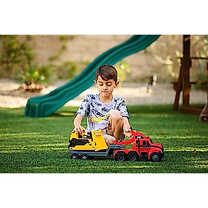 CAT Construction Toys, Heavy Movers, Semi Firetruck and Trailer with Bulldozer, Lights & Sounds, Ages 3 and up