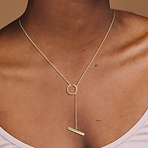 Lynwei Gold Lariat Necklace 18K Gold Plated Y Necklace Gold for Women Circle Bar Necklace Trendy Hypoallergenic Jewelry Christmas Gift