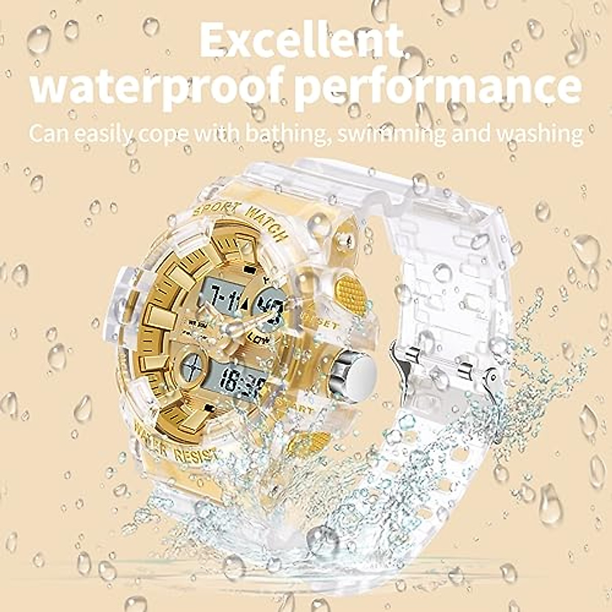 findtime Mens Watch Digital Large Face Outdoor Sport Watch Stopwatch for Men Alarm Tactical 30M Waterproof Watches for Men Military Transparent Design