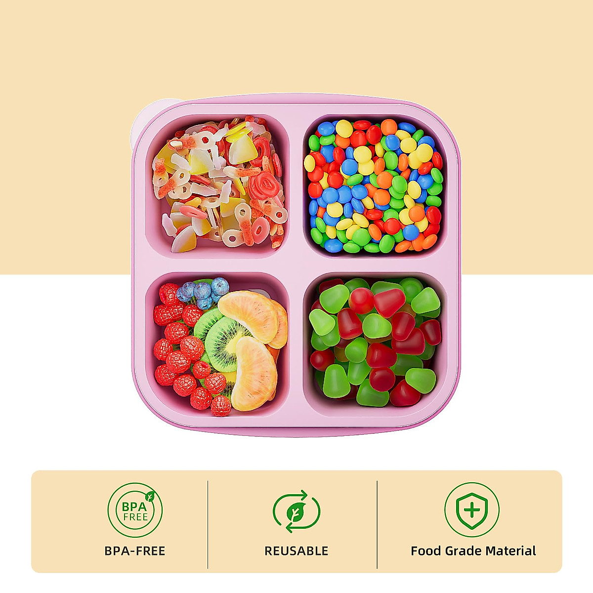 KEMETHY 6 Pcs Bento Snack Containers, Reusable 4 Compartment Food Storage Container with Lids, Divided Lunchable Container, Freezer, Microwave & Dishwasher Safe (6 Color)