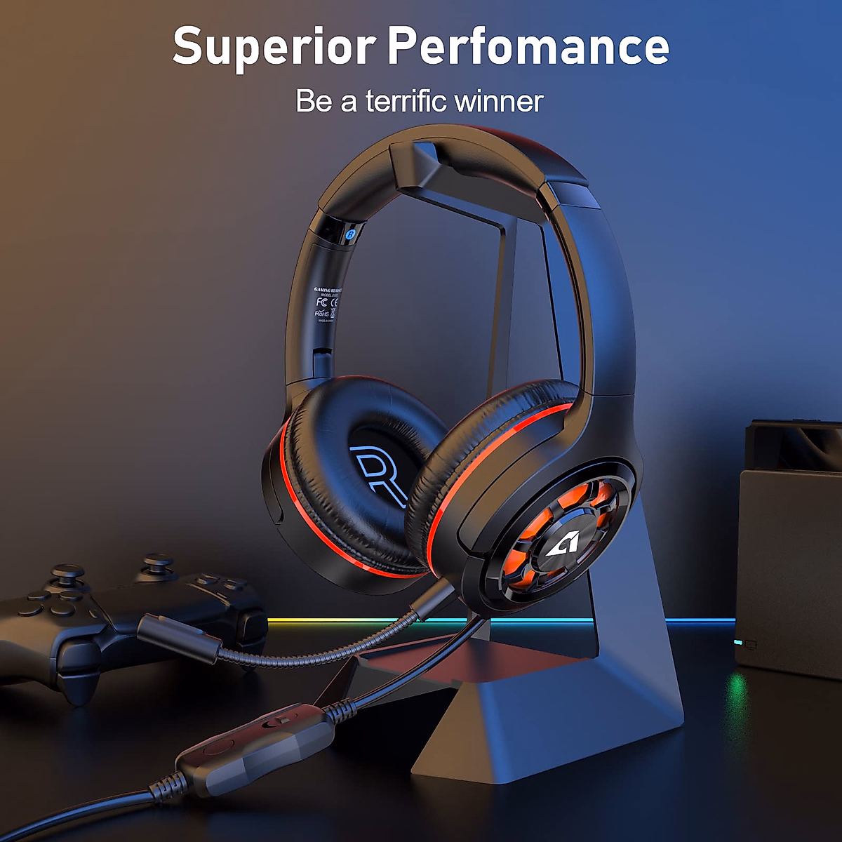 1Mii Ankbit USB Gaming Headset for PC Laptop PS4/PS5 w/Virtual 7.1 Stereo 3D Surround Sound, 50mm Drivers USB Gaming Headphones Detachable Mic, RGB LED Light, Volume Control PC Gaming Headset -EG03