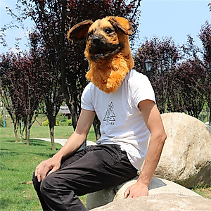 Xerial Realistic Furry Animal Mask With LED, Moving Jaw and Glowing Head - Shepherd Dog Costume for Halloween Party