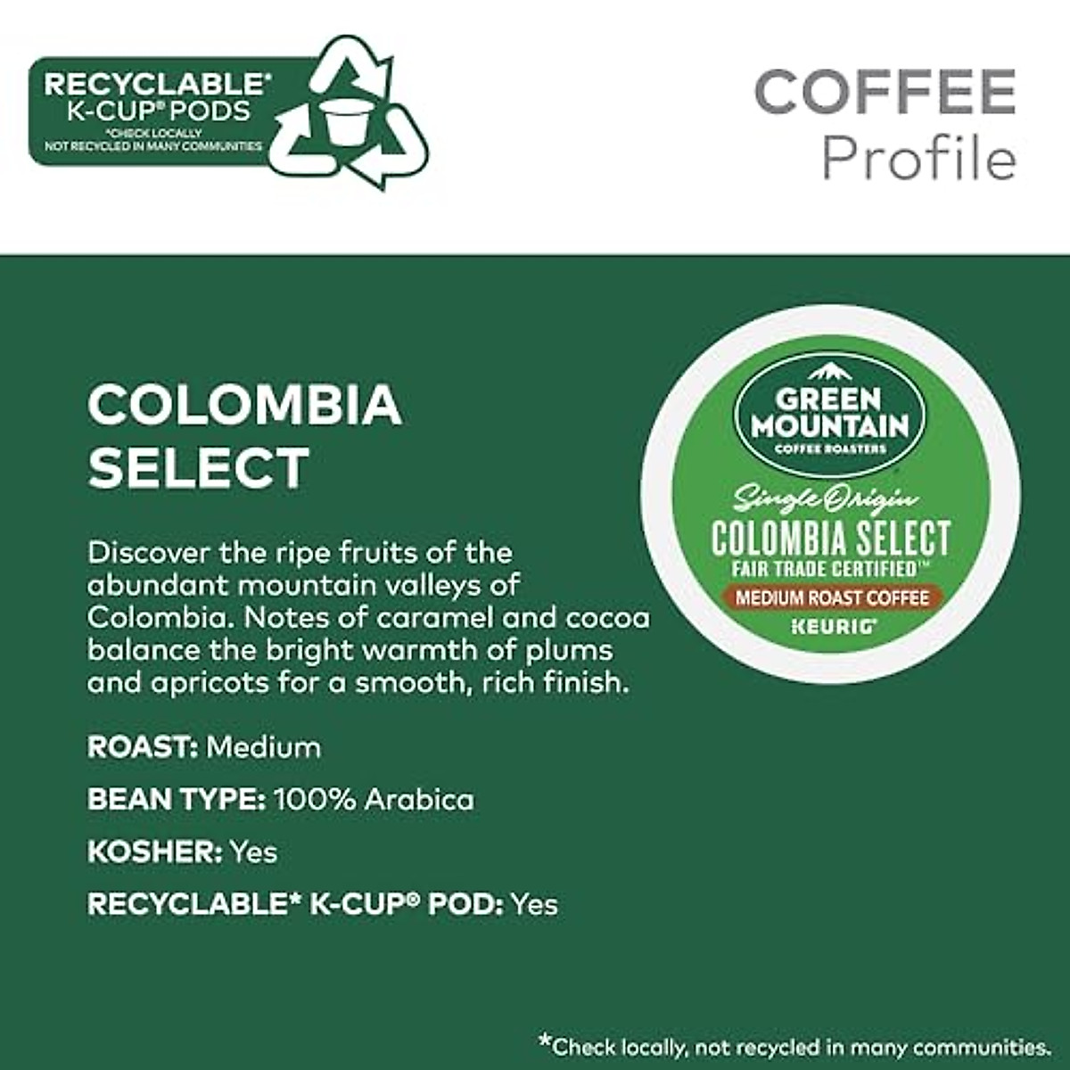 Green Mountain Coffee Roasters Colombia Select Coffee, Keurig Single-Serve K-Cup Pods, Medium Roast Coffee, 96 Count (4 Packs of 24)