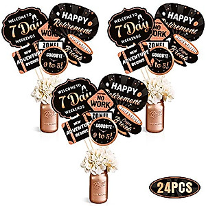 Retirement Party Centerpieces Women Rose Gold Happy Retirement Party Centerpieces Sticks Glitter Table Toppers Decorations Party Photo Booth Props Set of 24