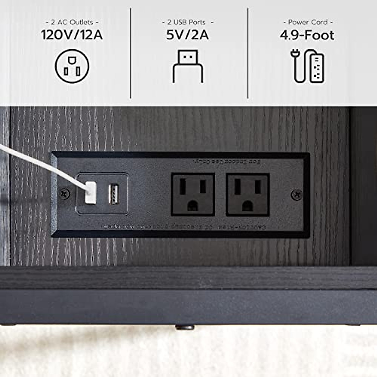 HOOBRO Side Table, Flip End Table with Charging Station and Shelves, USB Ports & Power Outlets, Narrow Nightstand for Small Spaces, Stable and Sturdy, for Living Room, Black BK341BZ01