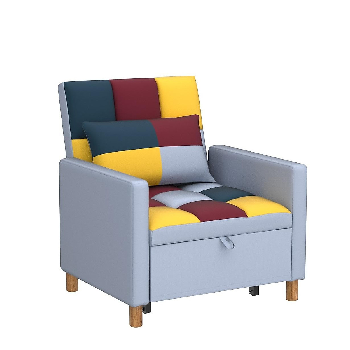 3-in-1 Single Chair Bed,Convertible Sleeper Sofa Chair Bed with Pillow,Multi-Functional Sleeper Chair with Adjustable Backrest,pullout Sofa Bed with Velvet Fabric for Apartment(Multicolor)